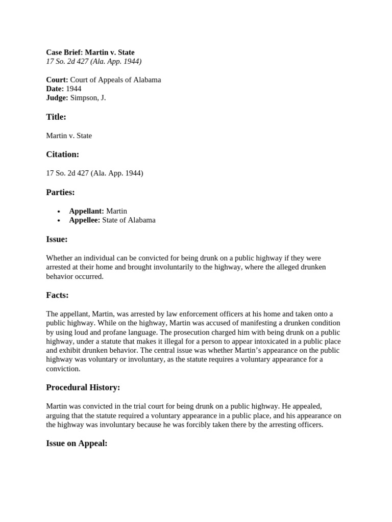 01_The Act Requirement_Case Brief- Martin v. State | PDF | Appeal ...