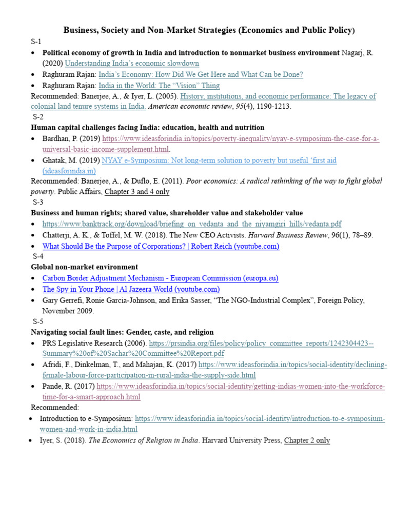 BSNS Economics Reading List | PDF | Economics | Economies