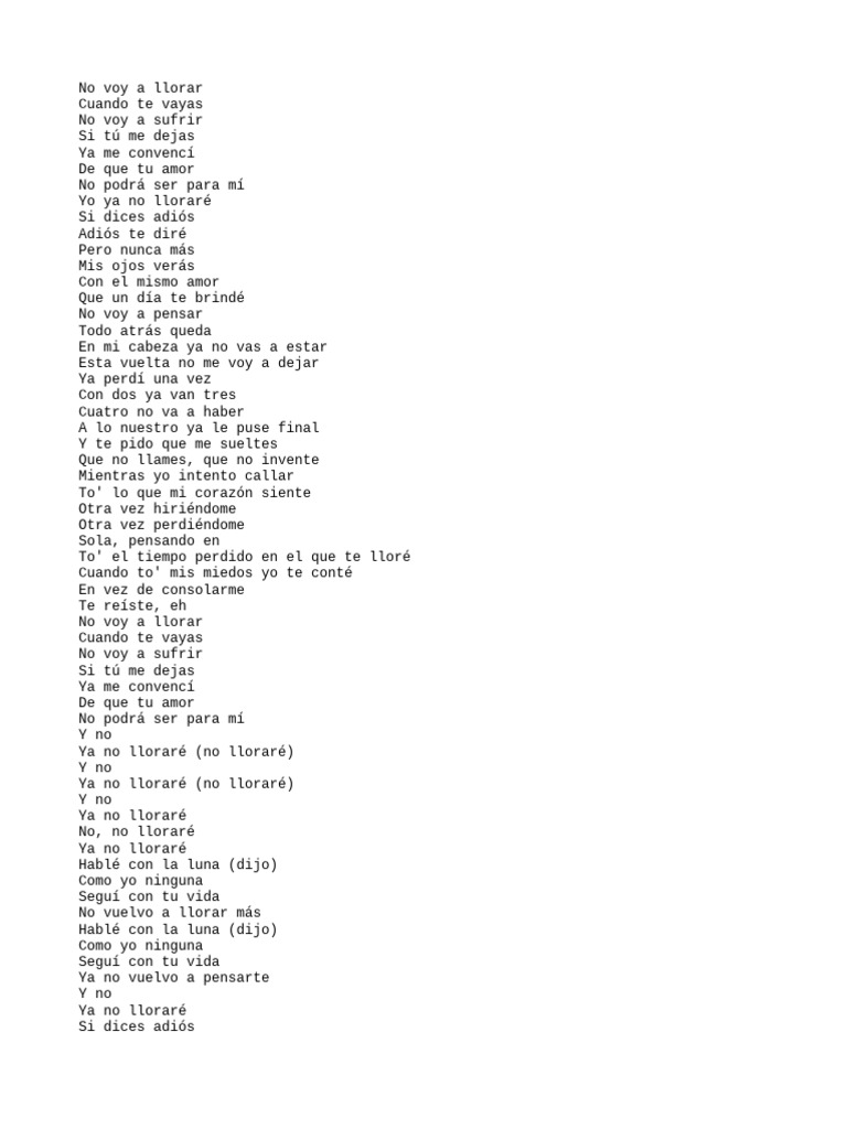 No Voy A Llorar Letra | PDF