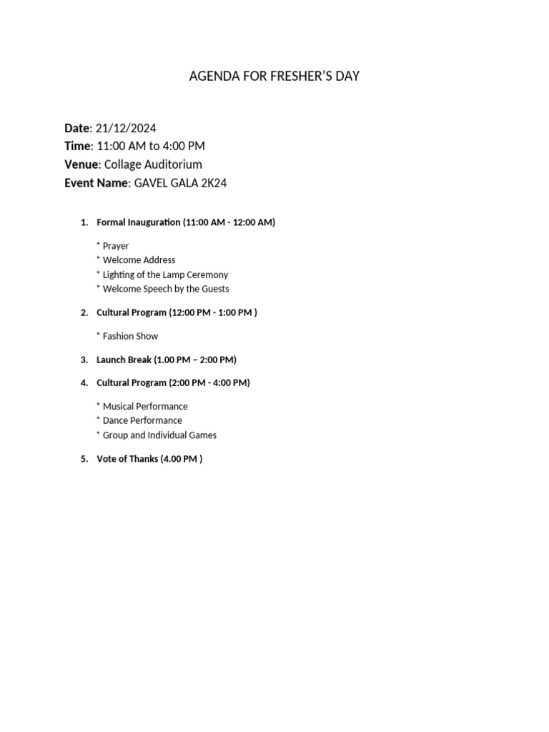Agenda_Freshers_day | PDF