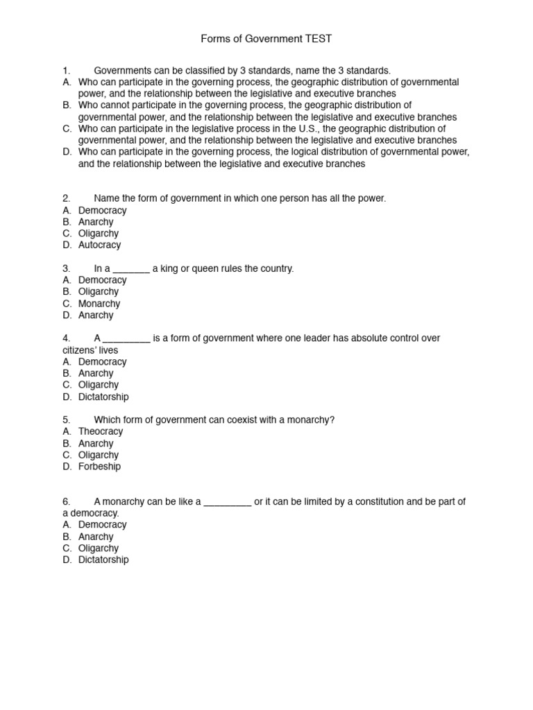forms_of_govt_test | PDF | Government | Democracy