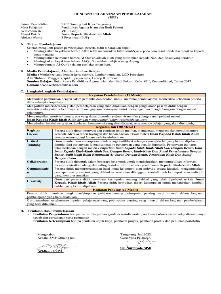 Rpp Pai Kelas 8 Ganjil | PDF