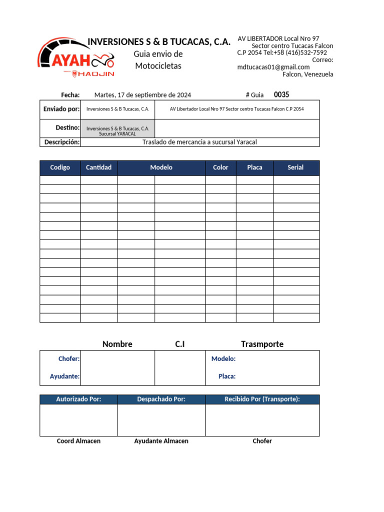 Guia de Traslado | PDF