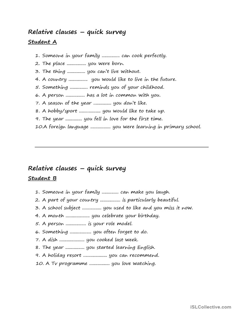 Relative Clauses - Speaking Activity | PDF