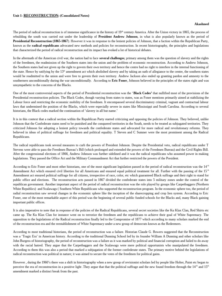 Reconstruction Entire Unit | PDF | Reconstruction Era | Ku Klux Klan