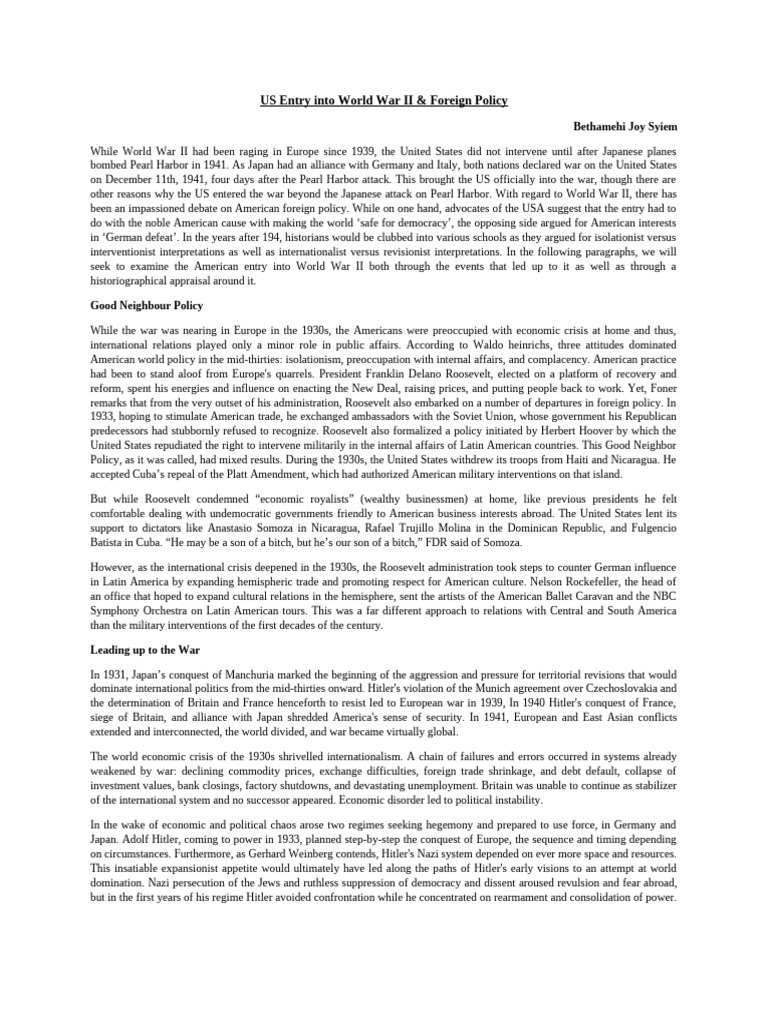 US Entry Into World War II | PDF | Attack On Pearl Harbor | Franklin D ...