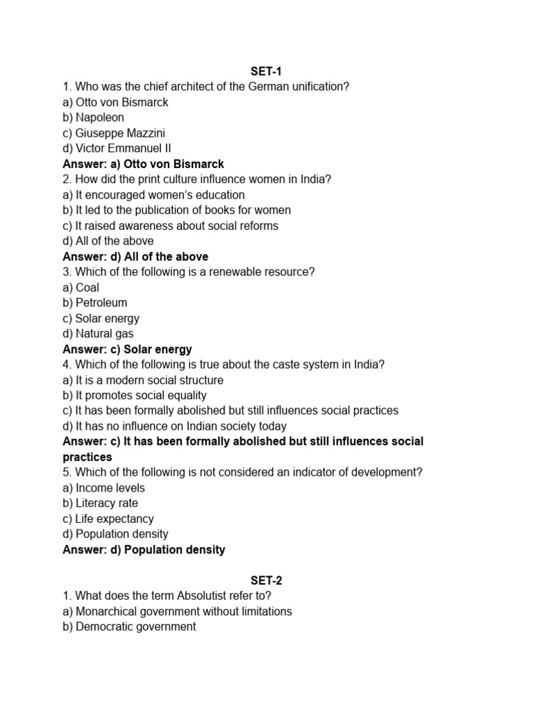 Most Important Mcqs of SST (48sets and 240 Total MCQS) (Class 10 Cbse ...