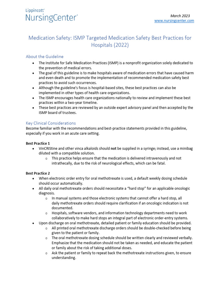 Guideline Summary - ISMP Targeted Medication Safety - March 2023 | PDF ...