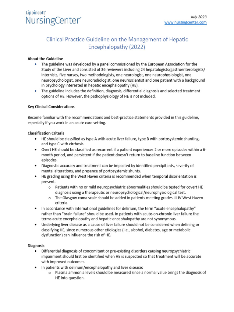 Guideline-Summary_-Hepatic-encephalopathy_2022_updated-2023 | PDF ...