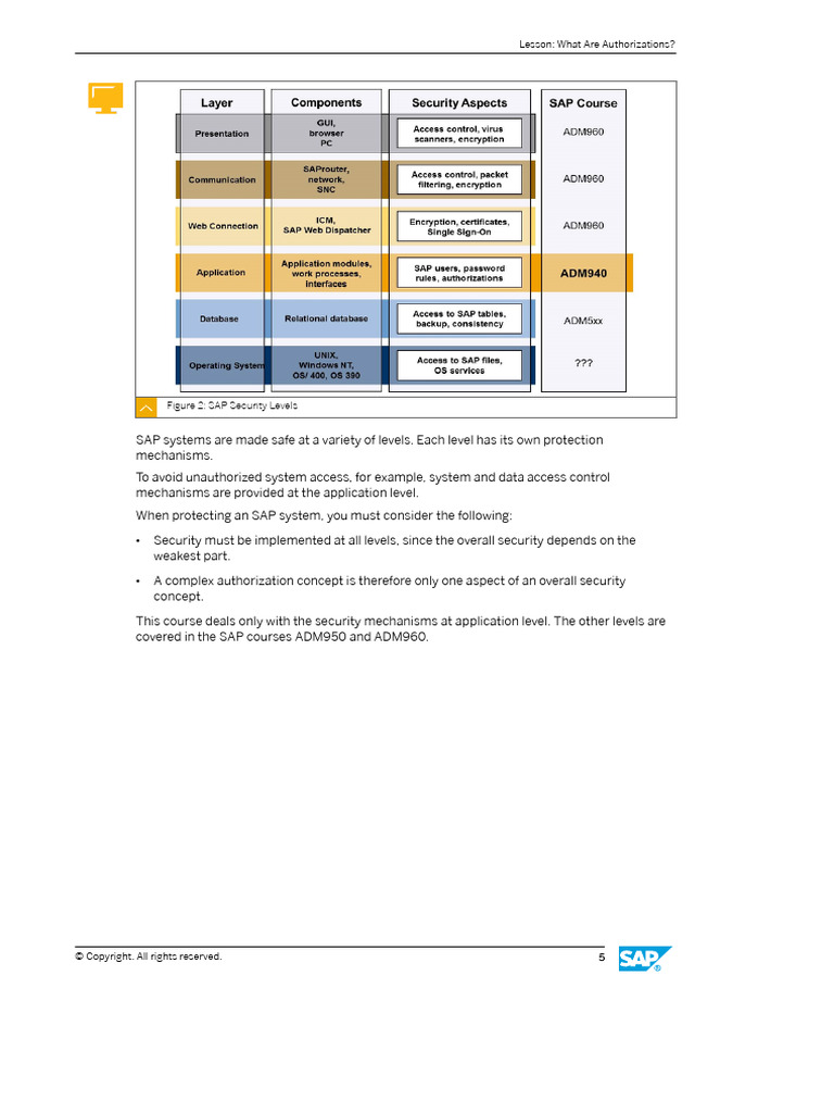 Lesson: What Are Authorizations?: Figure 2: SAP Security Levels | PDF