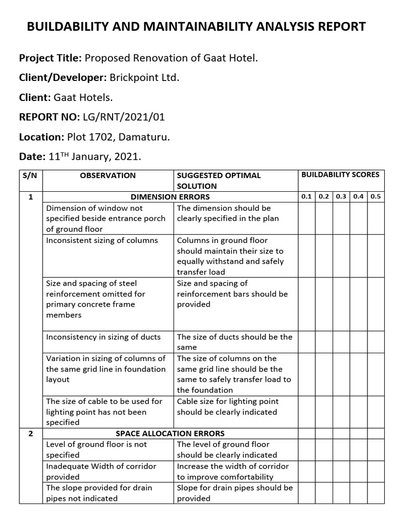 Buildability and Maintainability Analysis Report-1 | PDF | Building ...