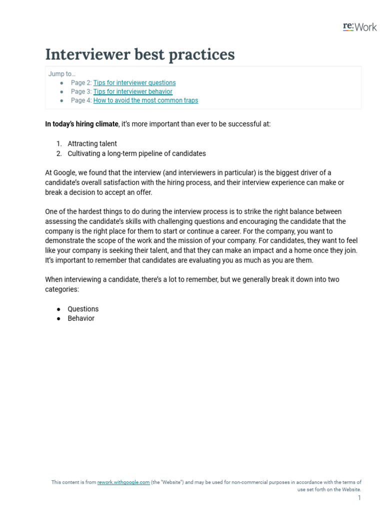 (Re - Work) Google's Interviewer Cheat Sheet | PDF | Human ...