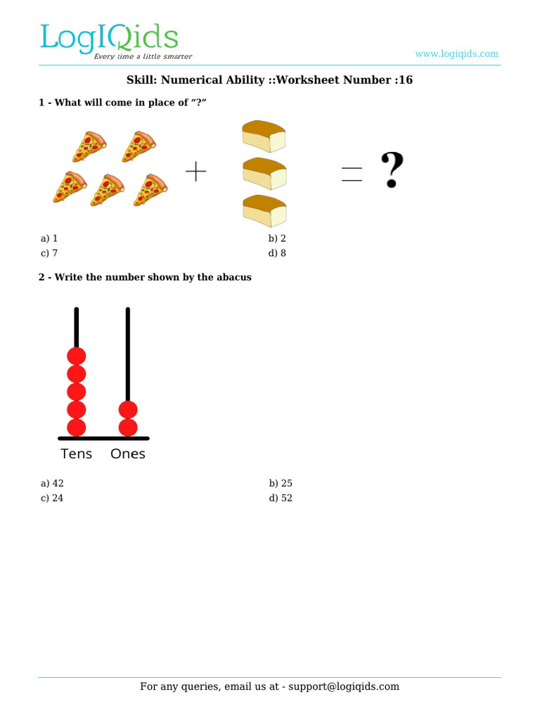 Skill: Numerical Ability::Worksheet Number:16: 1 - What Will Come in Place of "?" | PDF