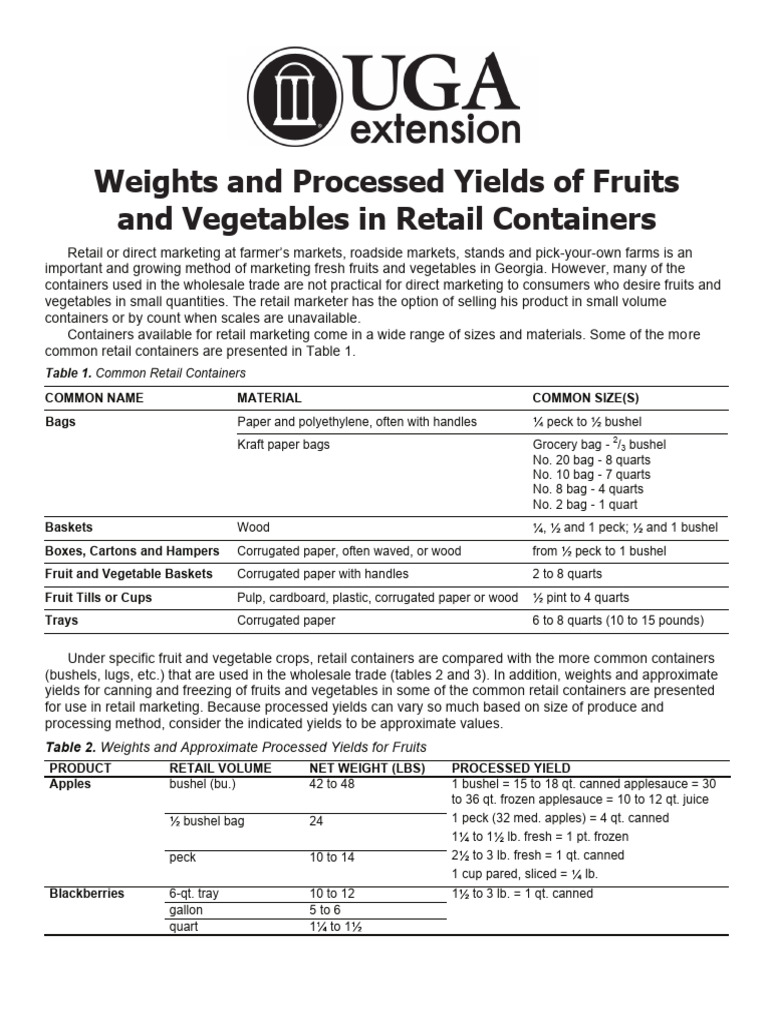 Retail Containers for Georgia Produce | PDF | Gallon | Bushel