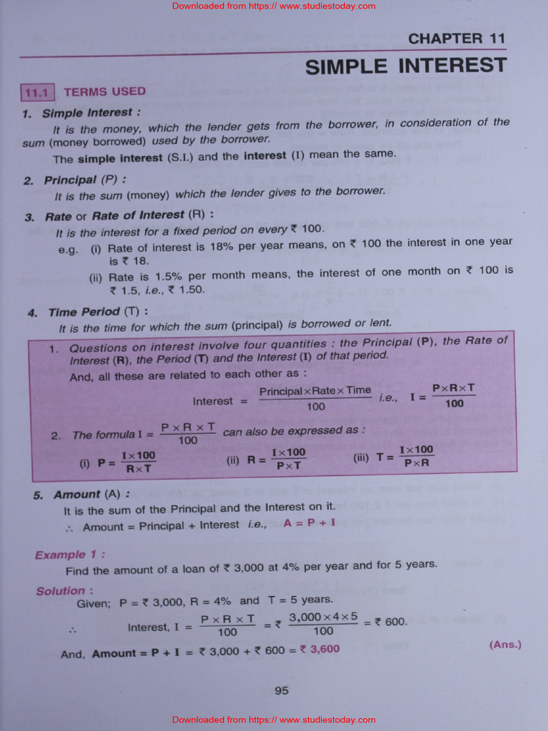 ICSE Class 7 Maths Chapter 11 Simple Interest | PDF