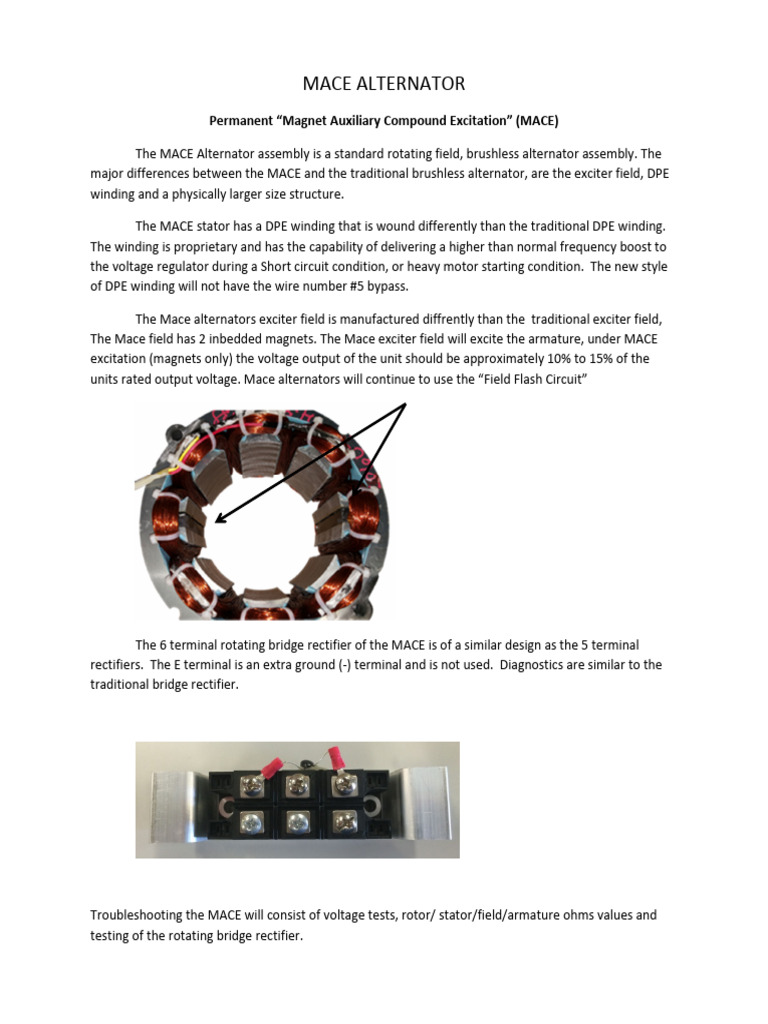 MACE Alternator: Features & Troubleshooting Guide | PDF
