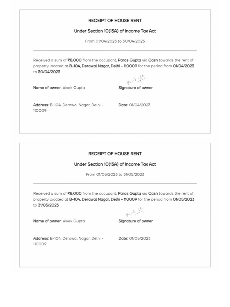 HRA Rent Receipt Final | PDF