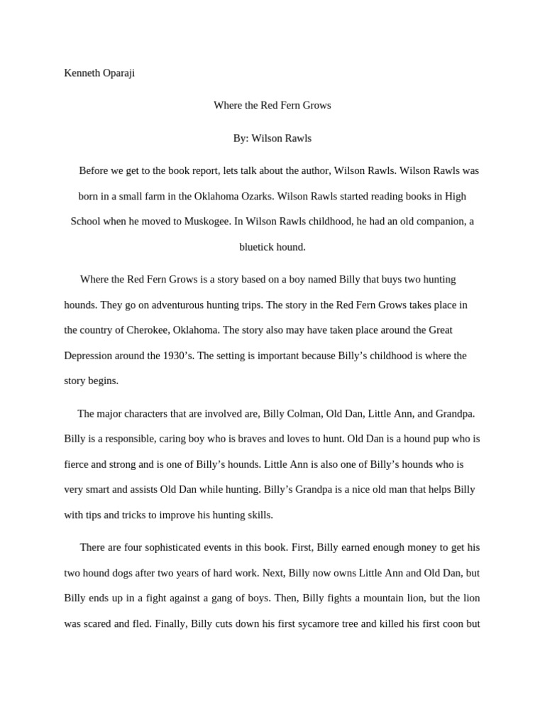 Where The Red Fern Grows Book Report | PDF