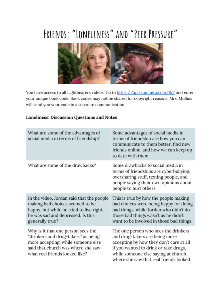 Ken's Friends - Loneliness and Peer Pressure | PDF