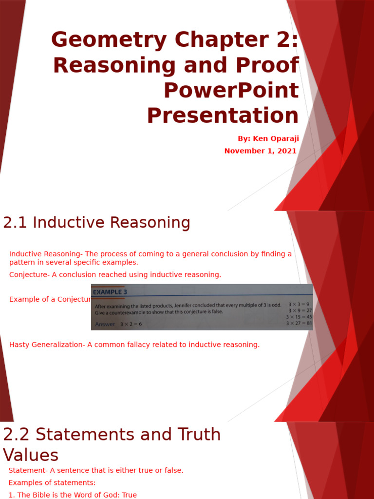 Ken's Geometry Chapter 2 Powerpoint | PDF | Deductive Reasoning | Syntax (Logic)