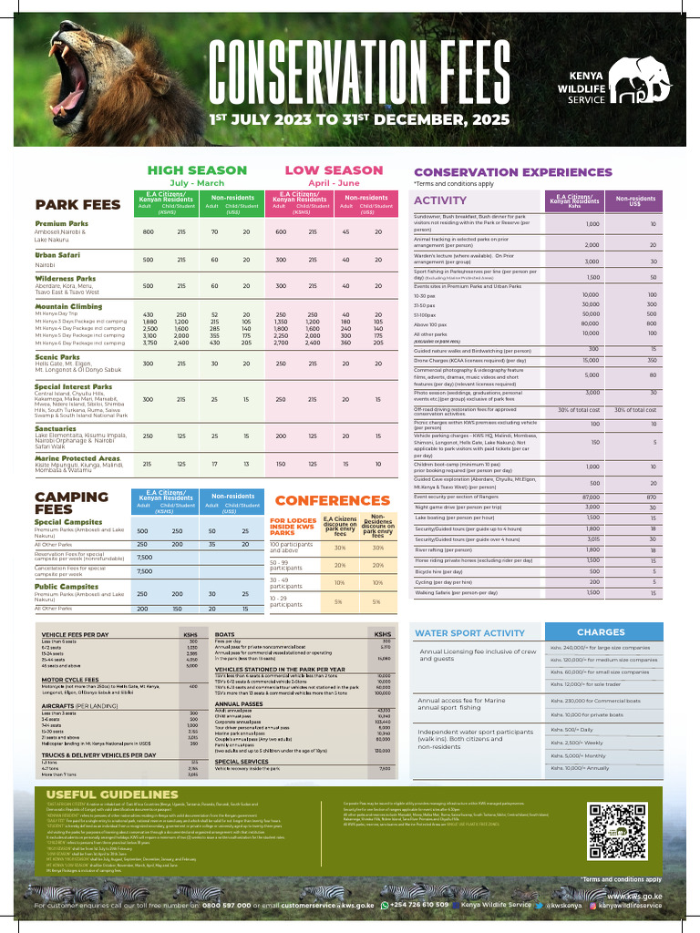 DRAFT KWS CONSERVATION FEES 2023-2025 PDF | PDF | Kenya | East Africa