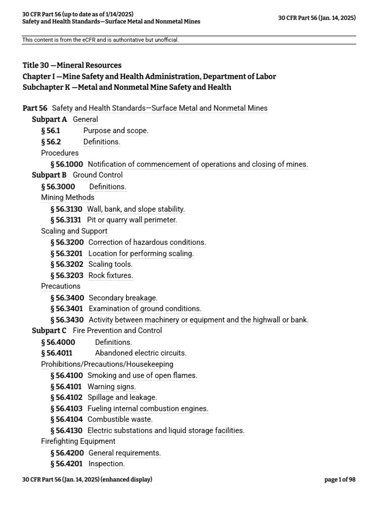 Surface Metal and Nonmetal Mine Safety Standards | PDF | Firefighting ...
