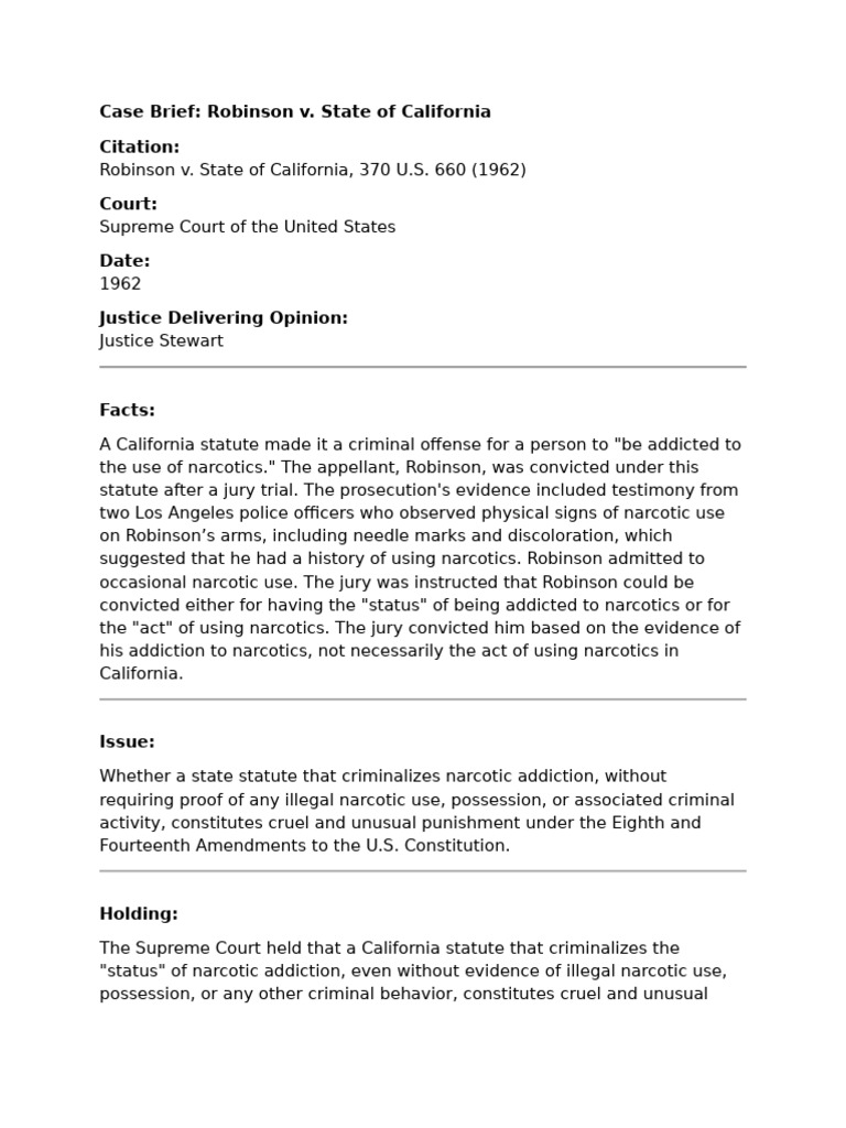 Robinson v. California Case Summary | PDF | Eighth Amendment To The ...
