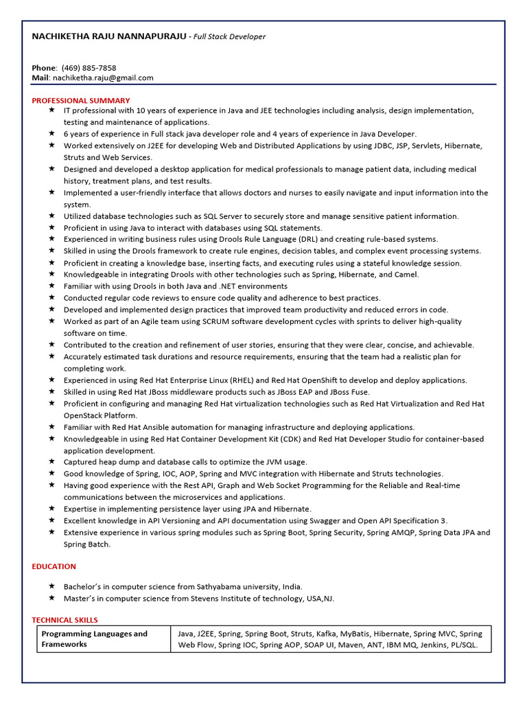 Nachiketha Raju - Full Stack Dev - Resume | PDF | Spring Framework | Java (Programming Language)