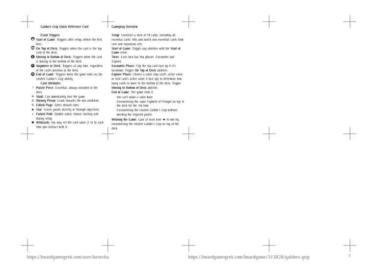 Galdors Grip Rules and Aid | PDF | Games Of Mental Skill | Gaming