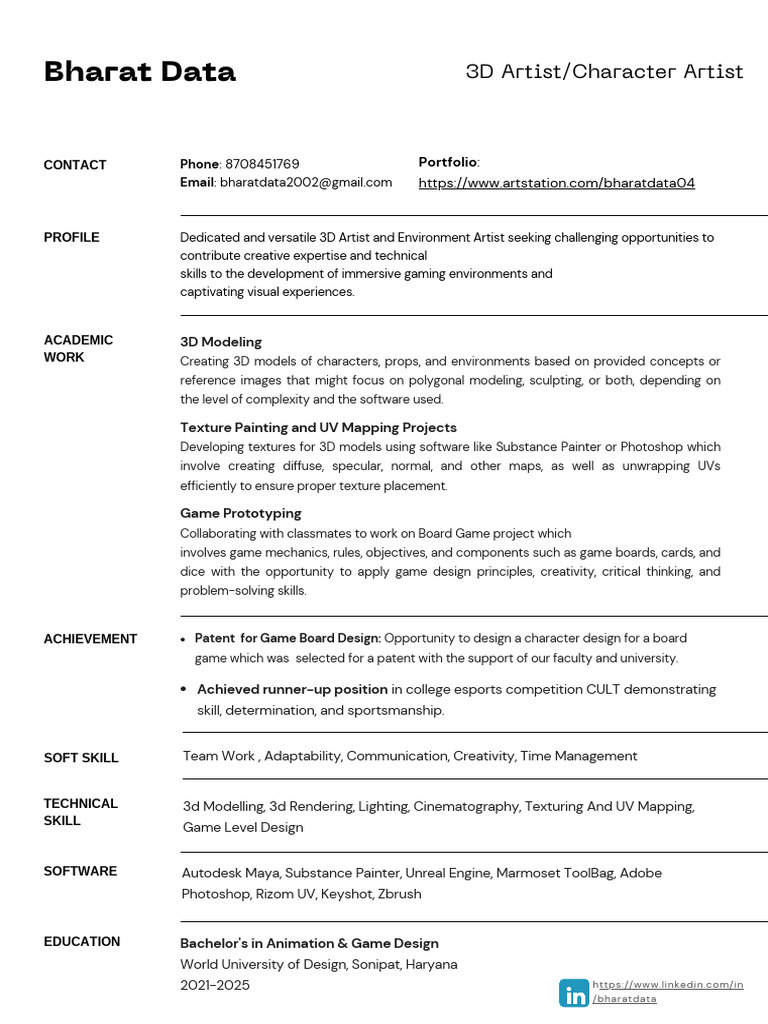 Bharat Data Resume | PDF | 3 D Computer Graphics | Texture Mapping