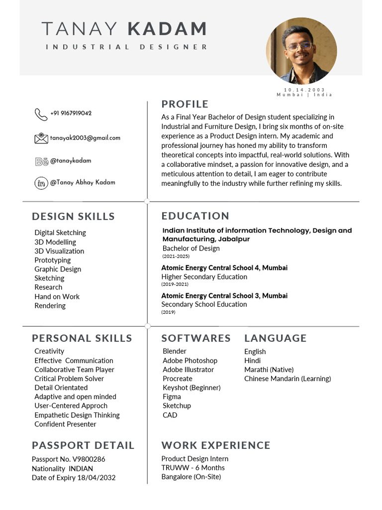 Resume Tanay Kadam 2025 | PDF | Design