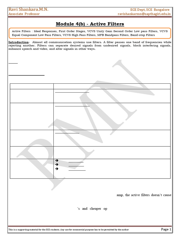 EPC - 2024 - Module - 4 (B) - Active Filters | PDF | Electronic Filter ...