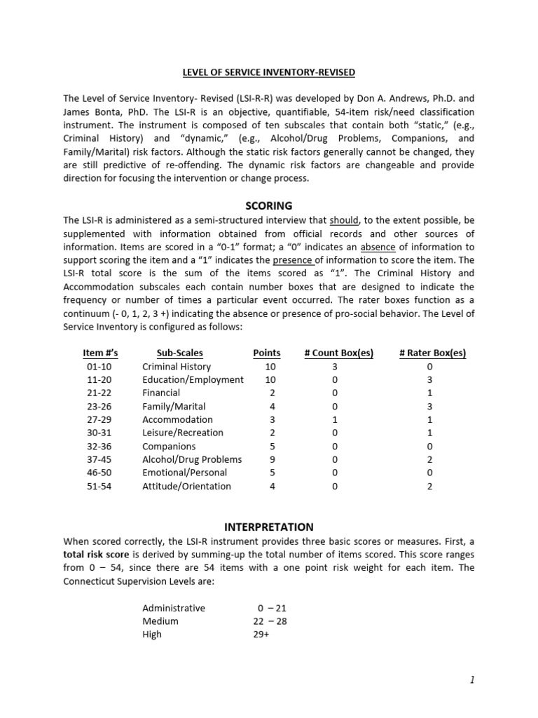 1537-Level of Service Inventory Scoring Guide | PDF | Crimes | Crime ...