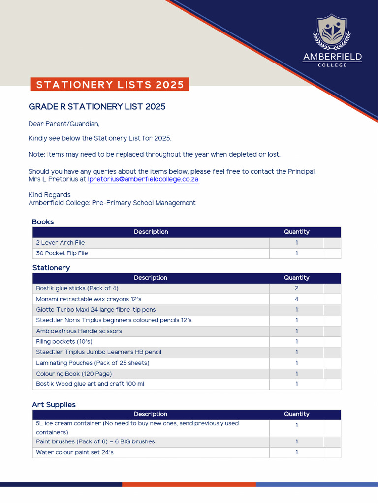 Stationery Requirements GR R 2025 | PDF | Conservation And Restoration ...