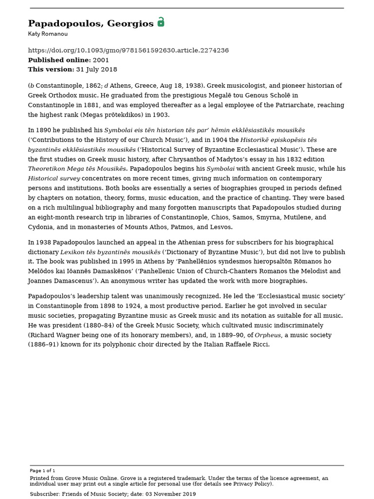 Romanou - Papadopoulos Georgios | PDF | Musicology