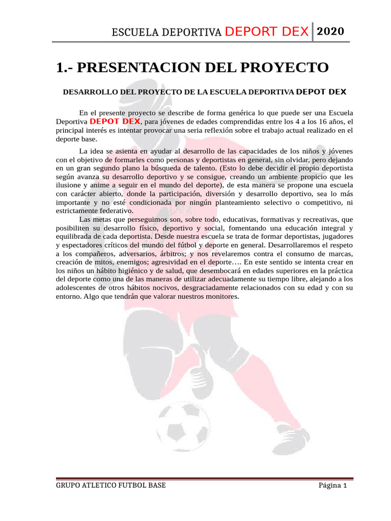 Proyecto Escuela Deportiva DEPOT DEX | PDF | Deportes | Escuelas
