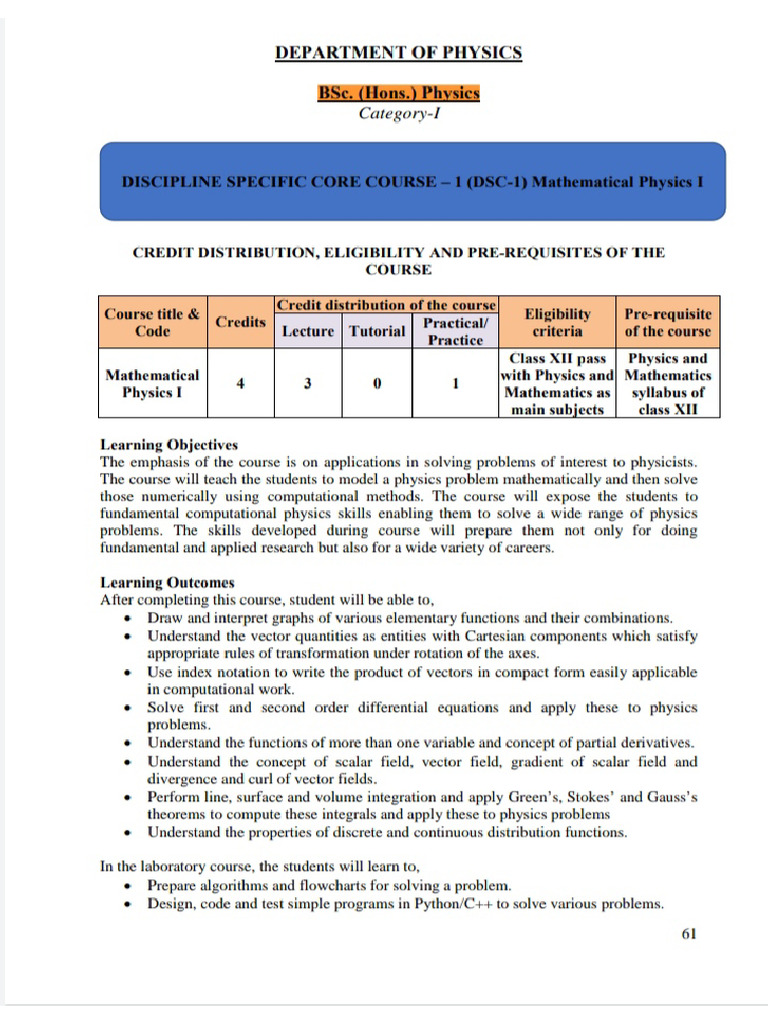 BSC H Physics Syllabus | PDF
