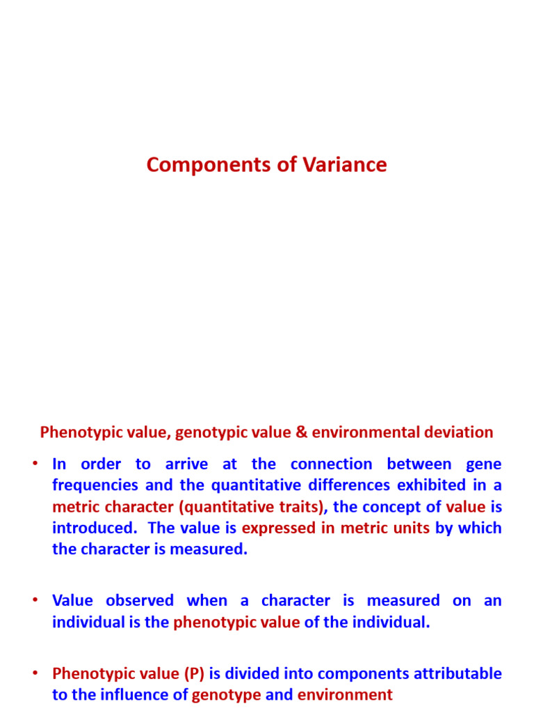 C62- Components of variance | PDF | Heritability | Dominance (Genetics)