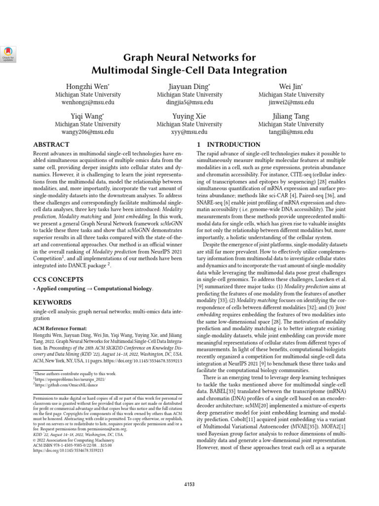 Graph Neural Networks for Multimodal Single-Cell Data Integration | PDF