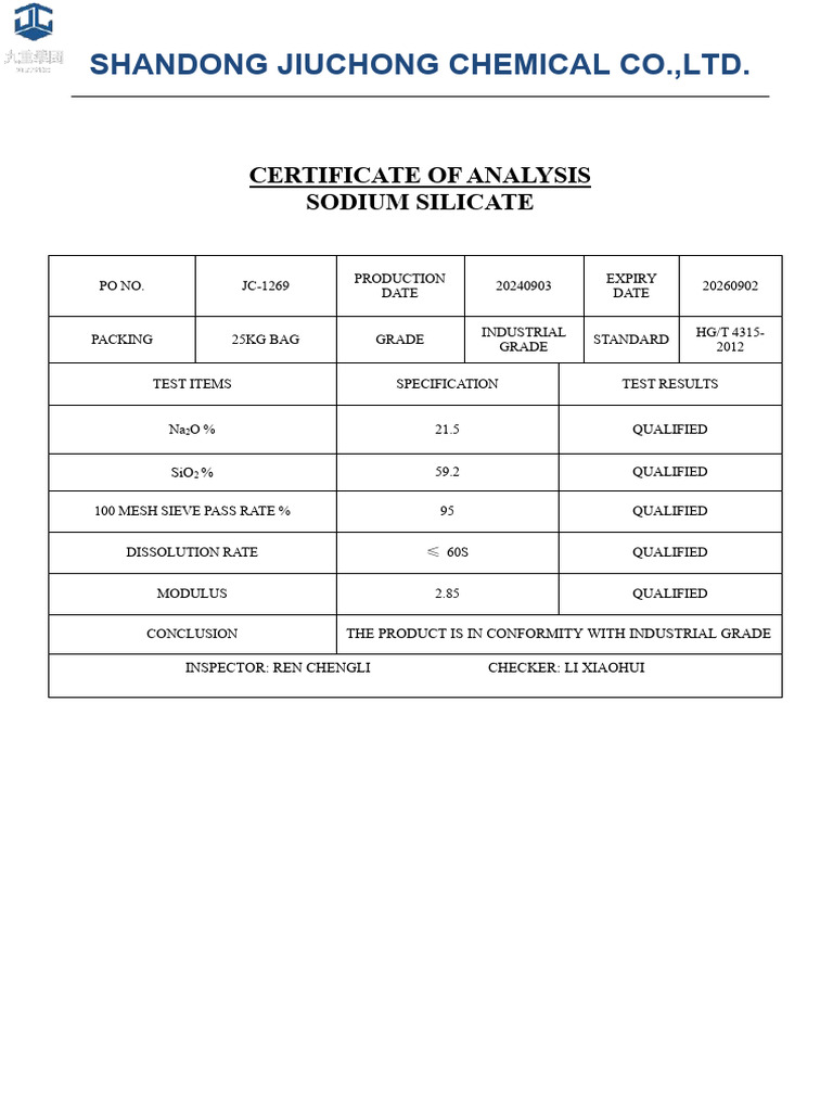 COA-Sodium silicate 2.85modulus (1) | PDF