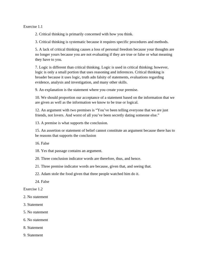 Critical Thinking Ch1 Assignment 1 | PDF | Argument | Thought