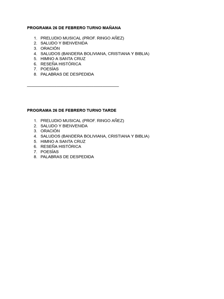 Programa 26 de Febrero | PDF