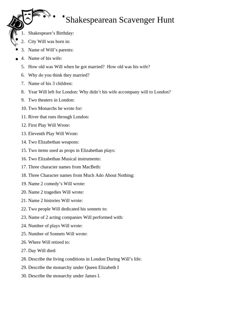 Shakespearean Scavenger Hunt | PDF