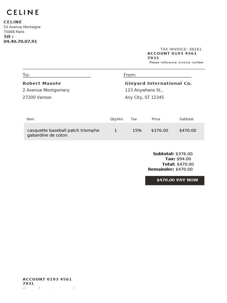 Facture CELINE | PDF