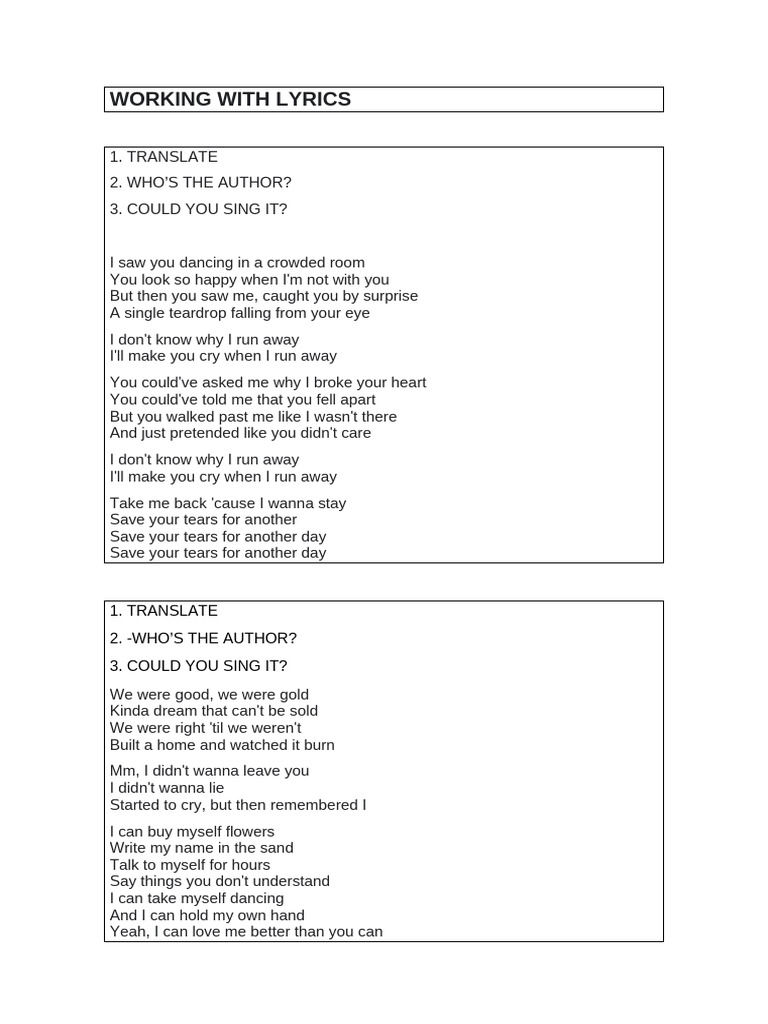 Working With Lyrics | PDF