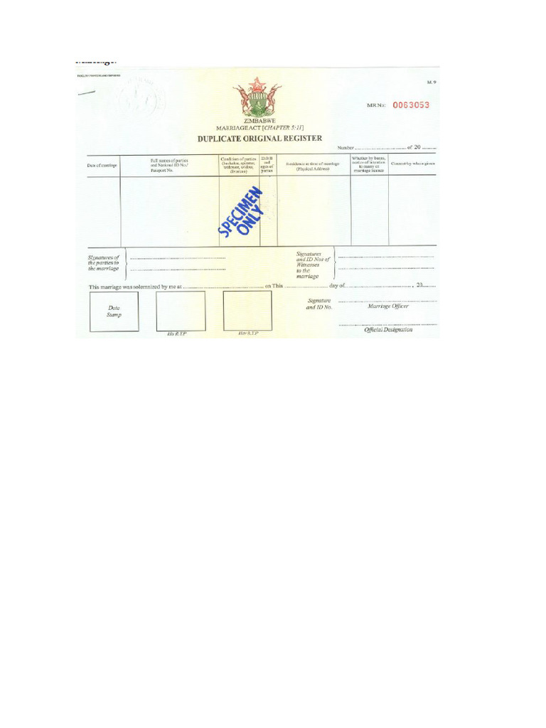 Marriage Certificate Zimbabwe | PDF