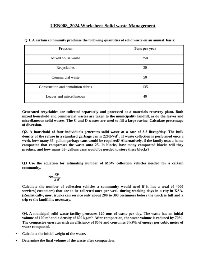 Worksheet UEN008 - 2024 - Swmasacdd | PDF | Municipal Solid Waste ...