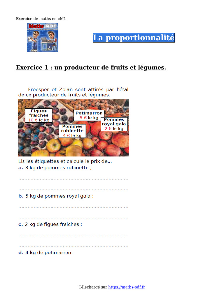 Exercice 1 La Proportionnalite CM1 4482 | PDF