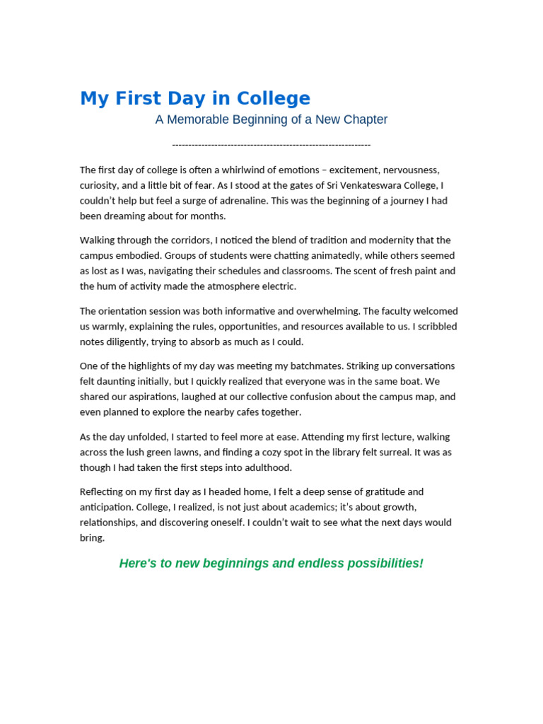 First Day in College | PDF