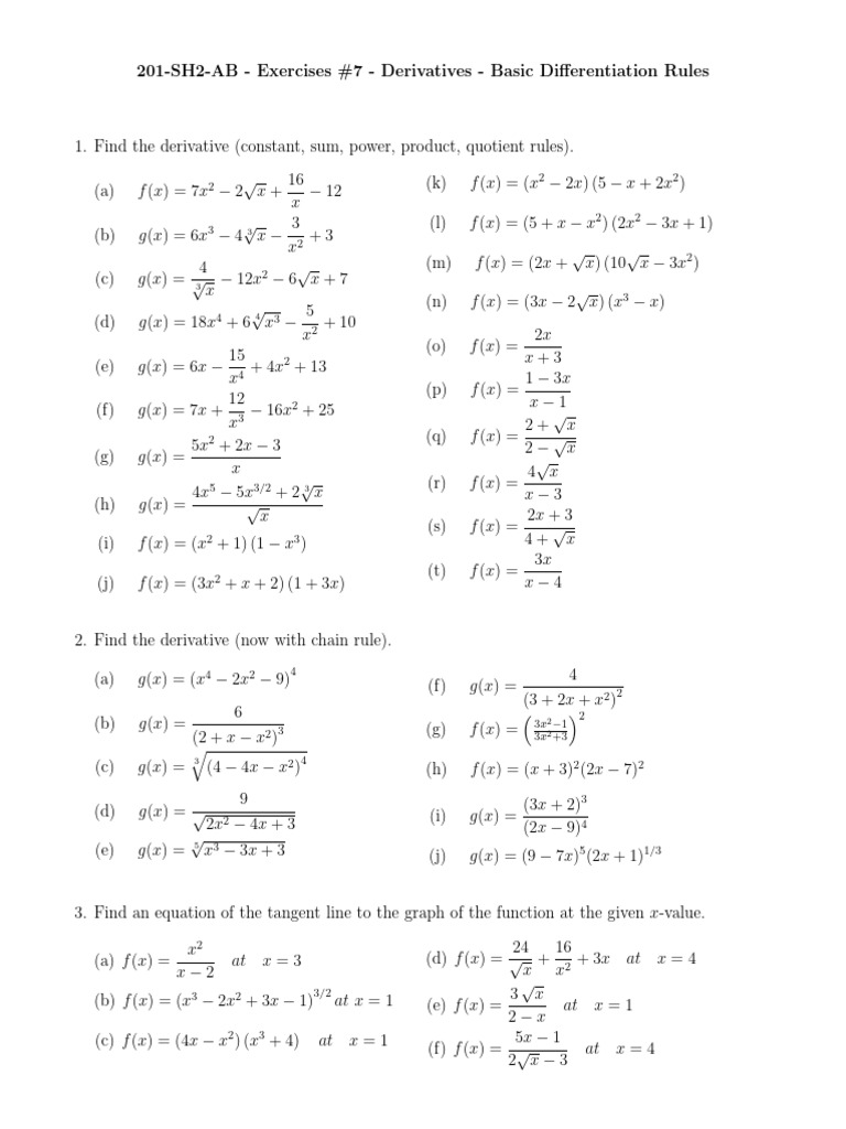 Calculus Derivatives Practice | PDF | Tangent | Slope